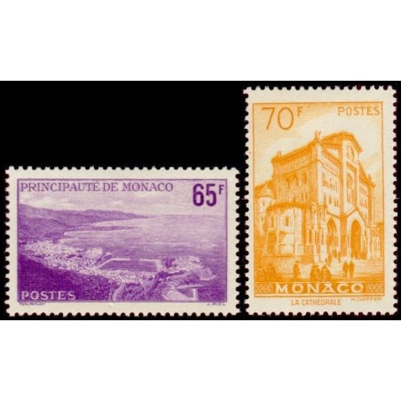Timbre Monaco n°487 et 488 Vues de la principauté Neuf sans charnière