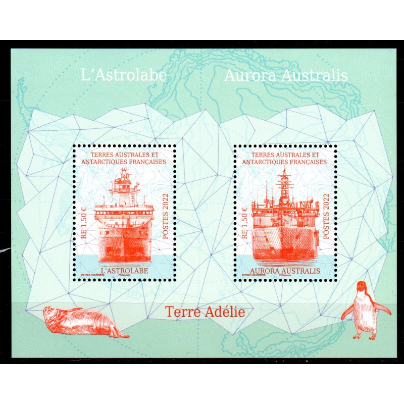 Timbres TAAF 2022 Bloc L'Astrolabe et l'Aurora Australis