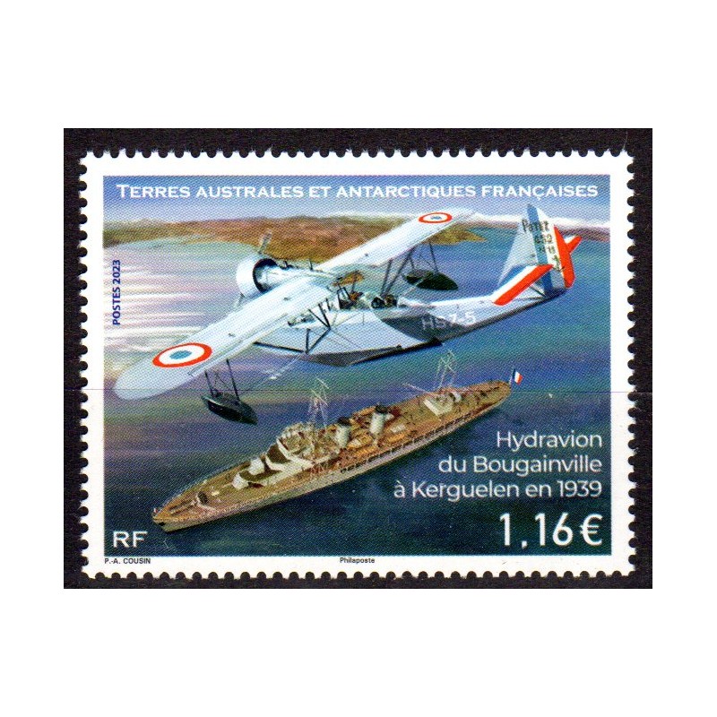 Accueil Timbres de collection TAAF Poste 2014-2023 Timbre TAAF 2023 Hydravion du Bougainville à ...