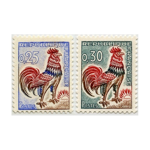 Timbre France N°1331 et 1331A Type Coq de Decaris Neuf ** chez philarama37